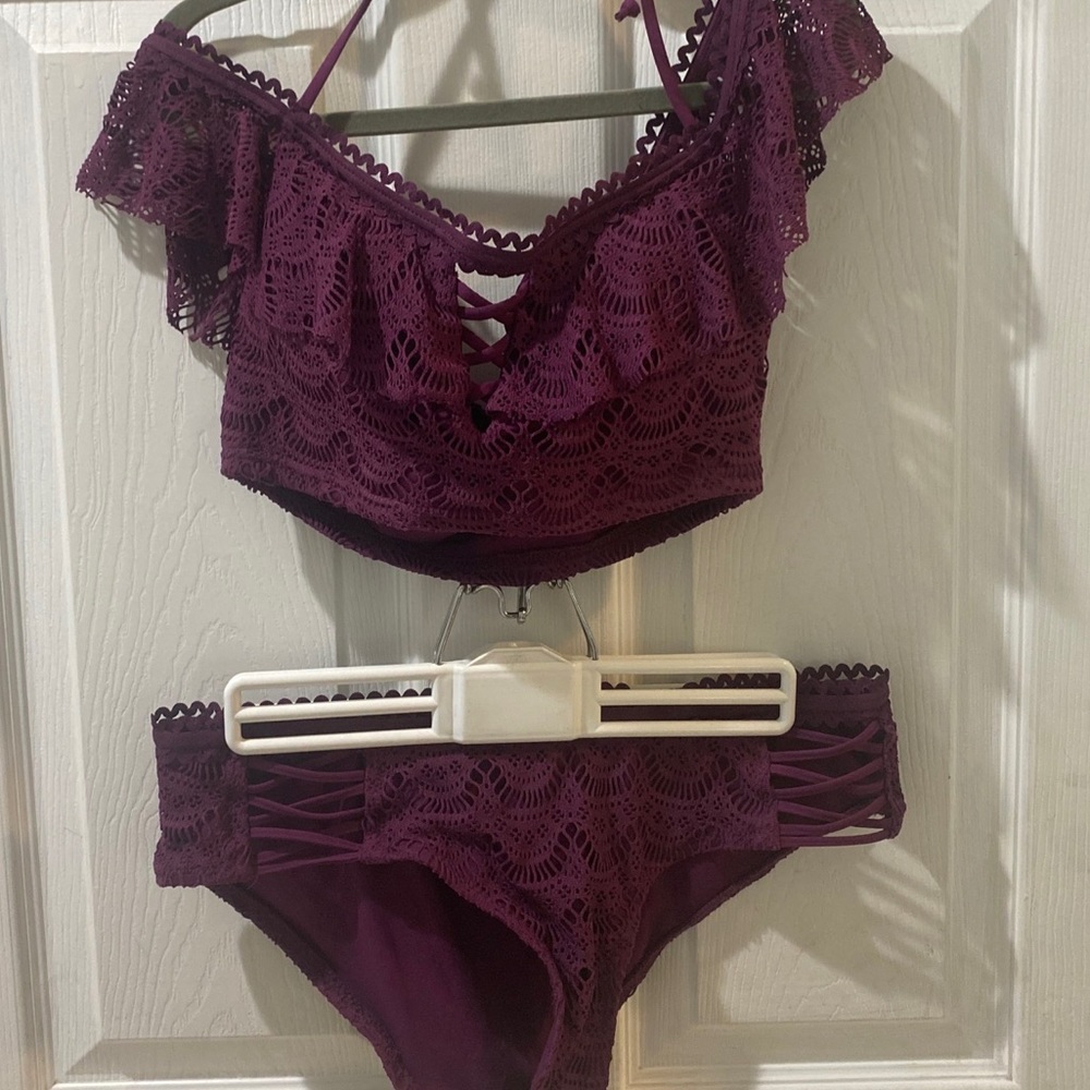Becca Purple Lace Crochet Swimsuit Bikini Like New!! … - Gem
